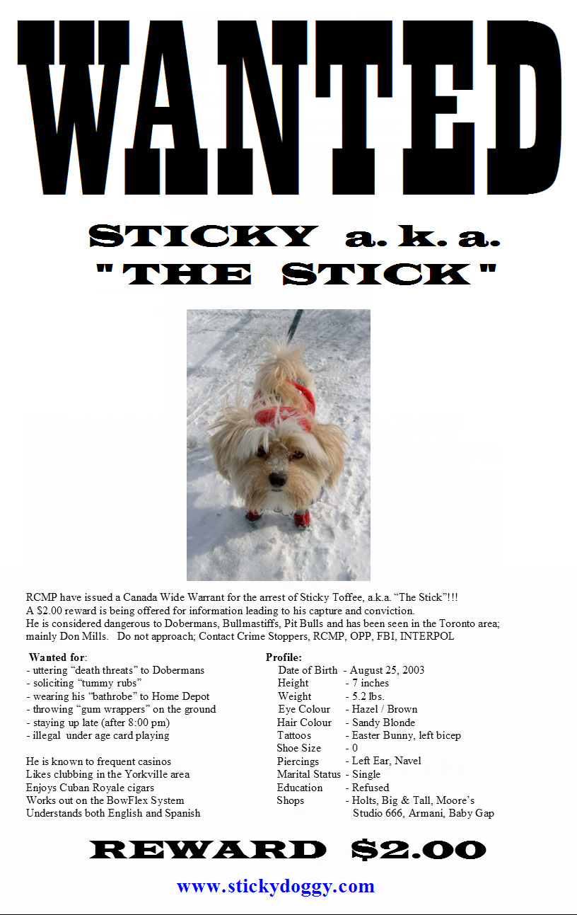 Sticky's Web Page - Wanted Poster